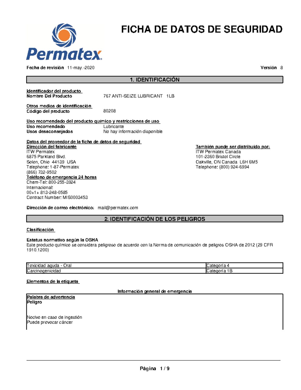 Anti-seize lubricant - hojas de datos de seguridad - FICHA DE DATOS DE ...