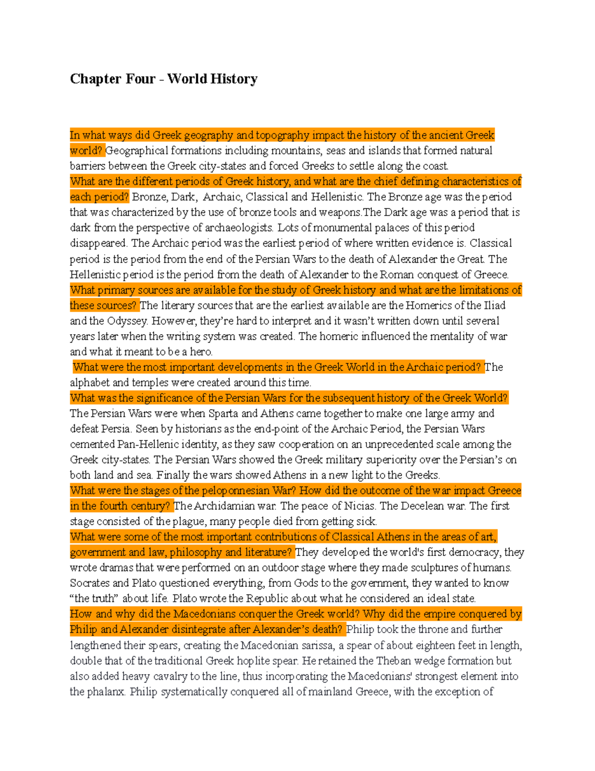 Chapter four - greek - Chapter Four - World History In what ways did ...