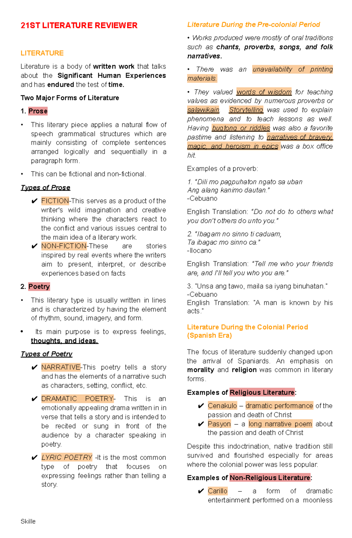 LIT Reviewer - 21ST LITERATURE REVIEWER LITERATURE Literature is a body ...