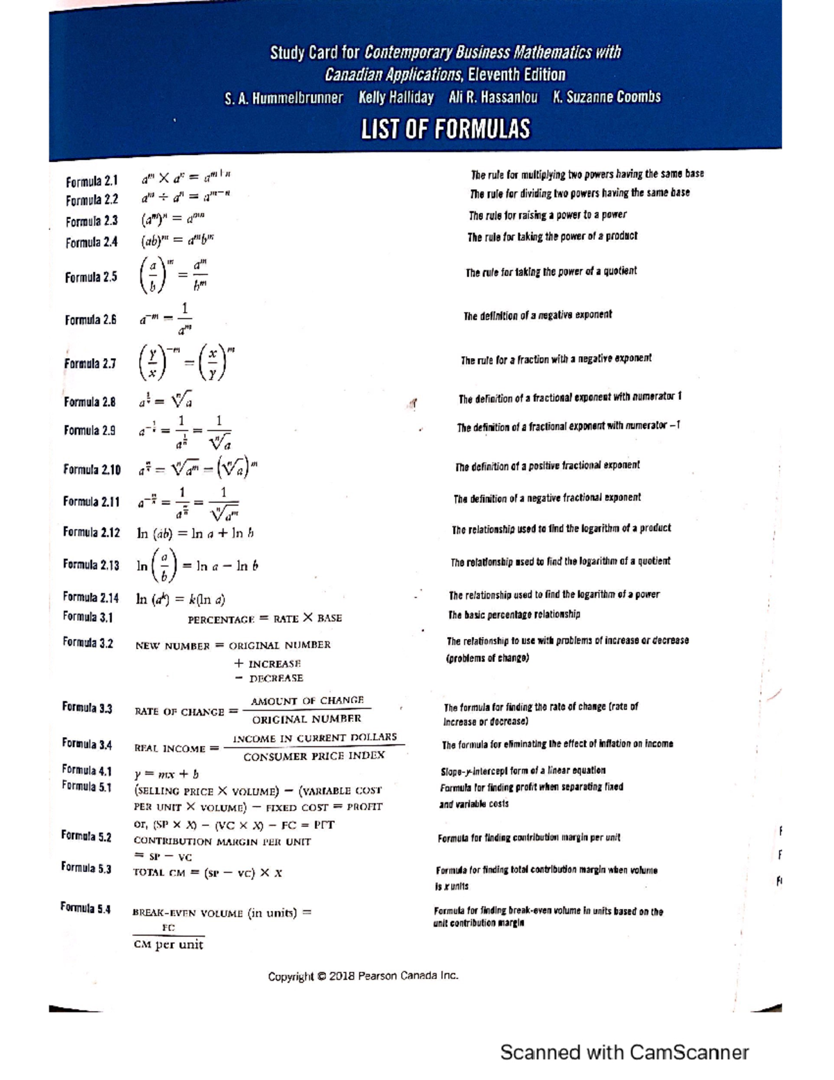 Formula Sheet - Lecture notes 1 - BUSN 1330 - Studocu