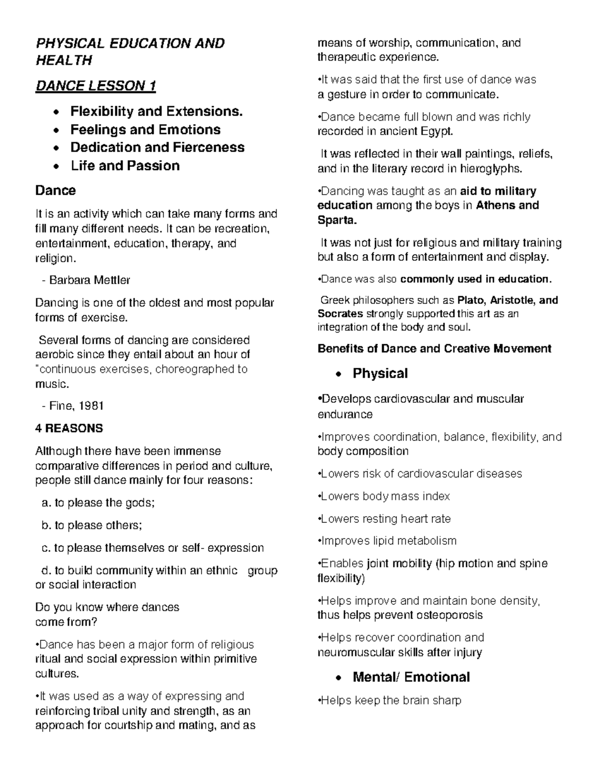 Physical Education AND Health - PHYSICAL EDUCATION AND HEALTH DANCE ...