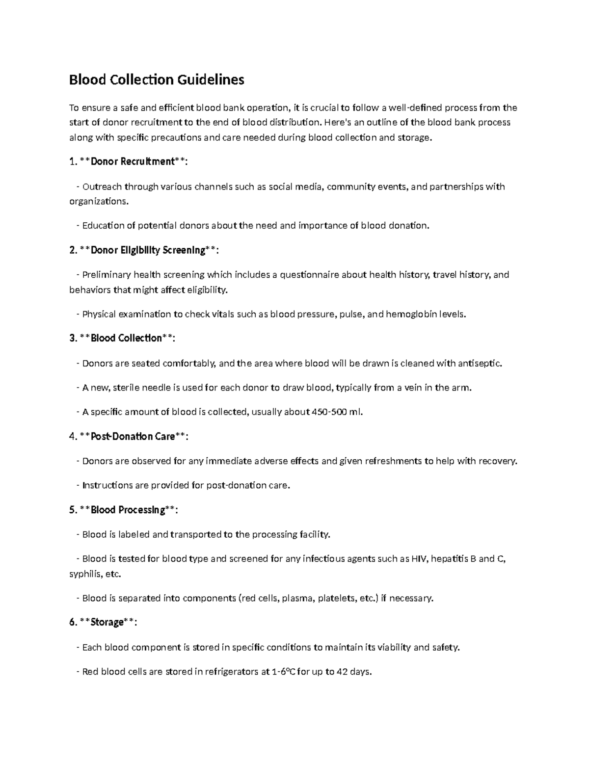 Blood Collection Guidelines - Here's an outline of the blood bank ...