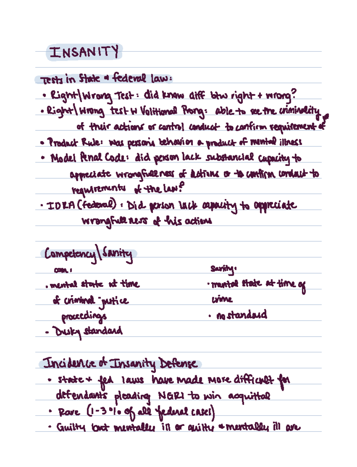 Insanity - Yasuhara - INSANITY tests in State a federal law Rightwrong ...