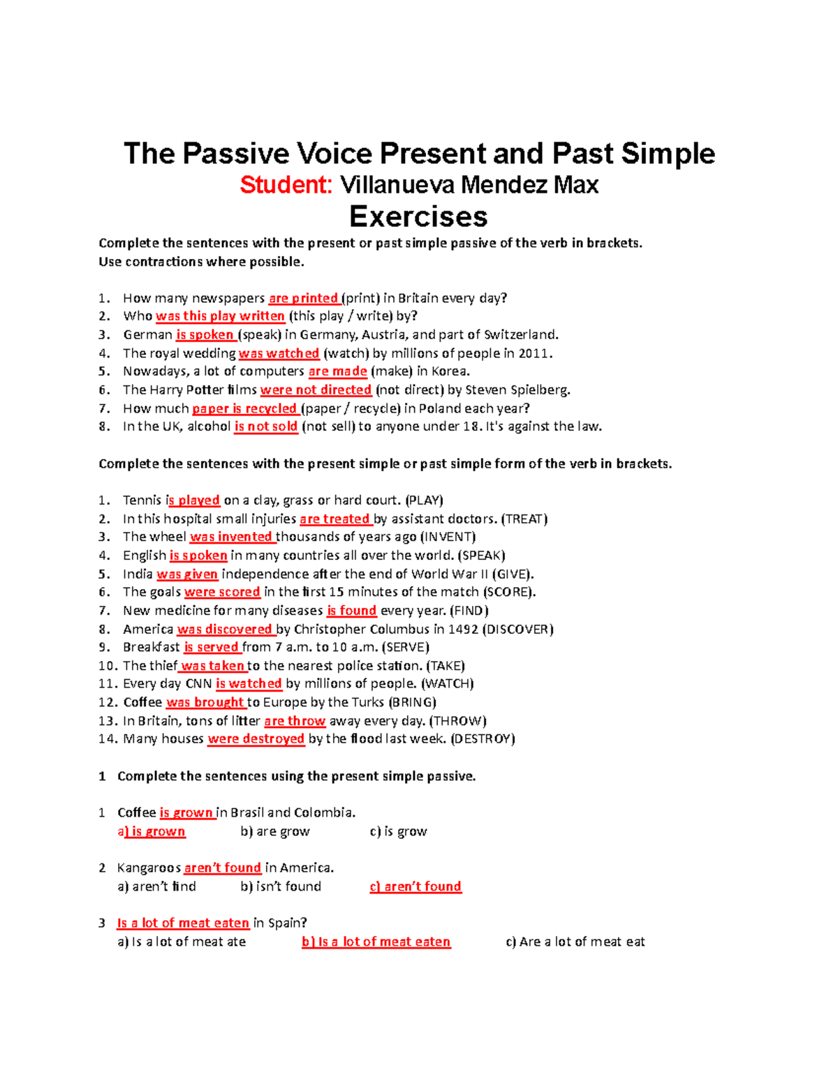 Passive Voice Practice - The Passive Voice Present and Past Simple ...