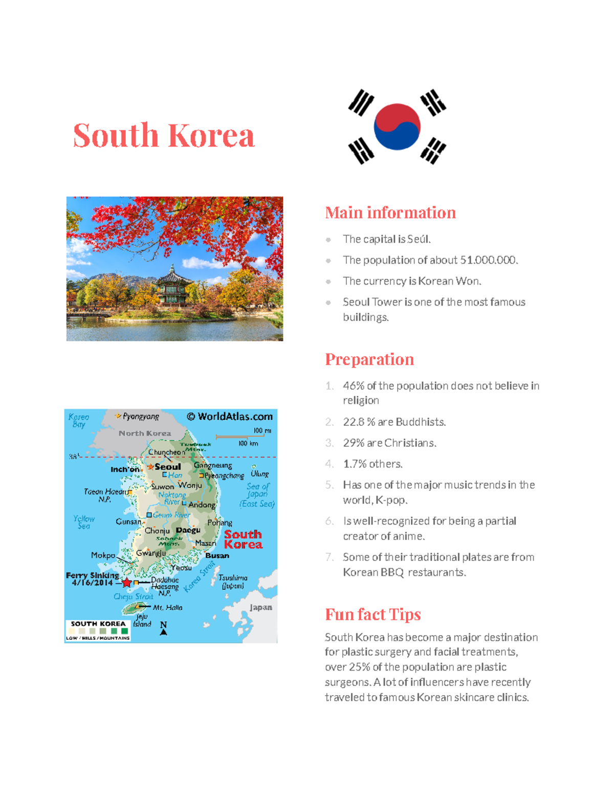 South Korean poster - South Korea Main information The capital is Seúl ...