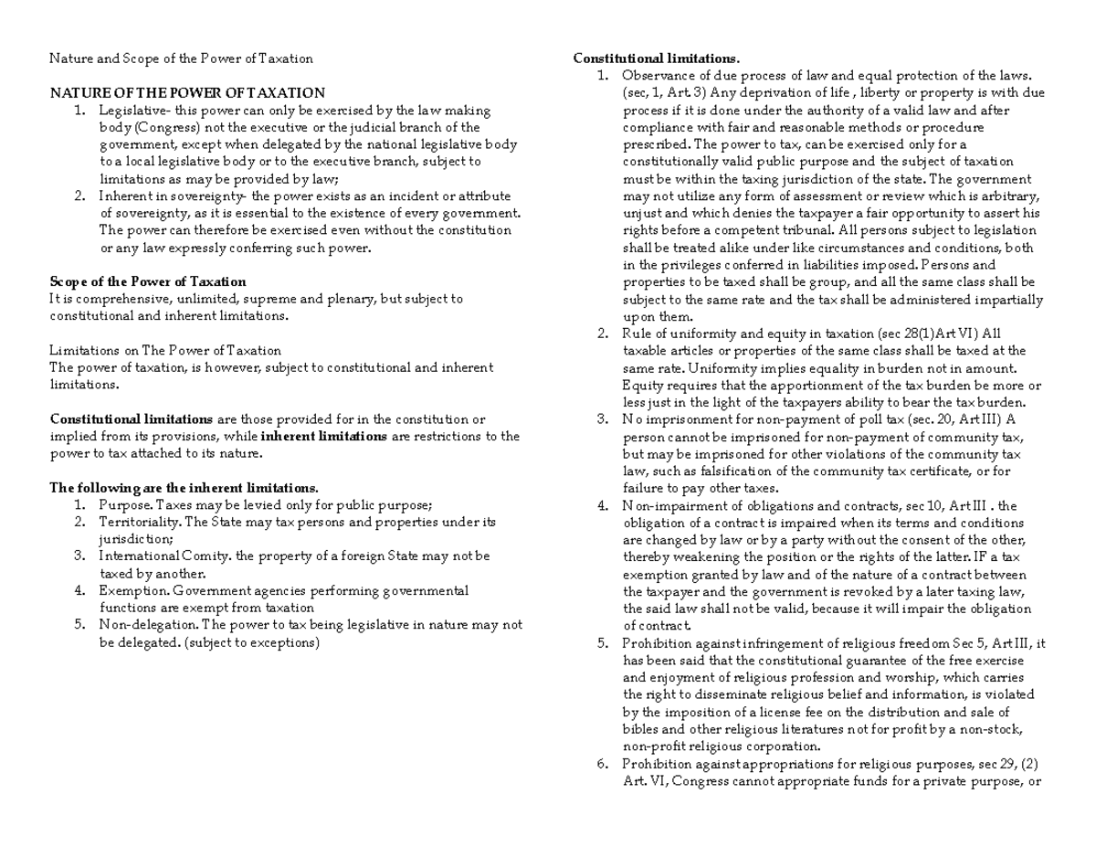 Ilide - Nature, scope, etc. - Nature and Scope of the Power of Taxation ...