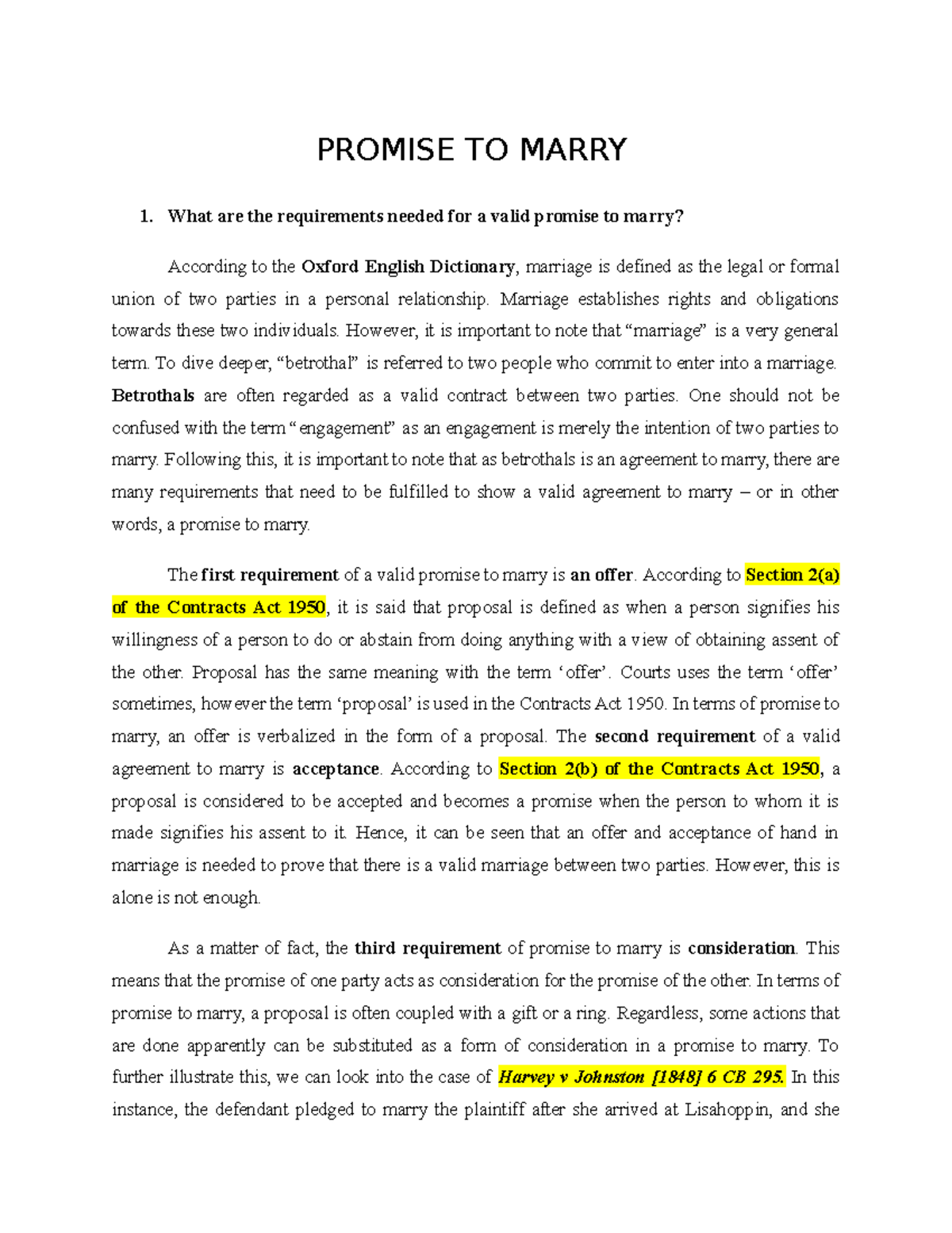 Promise TO Marry - notes - PROMISE TO MARRY 1. What are the ...