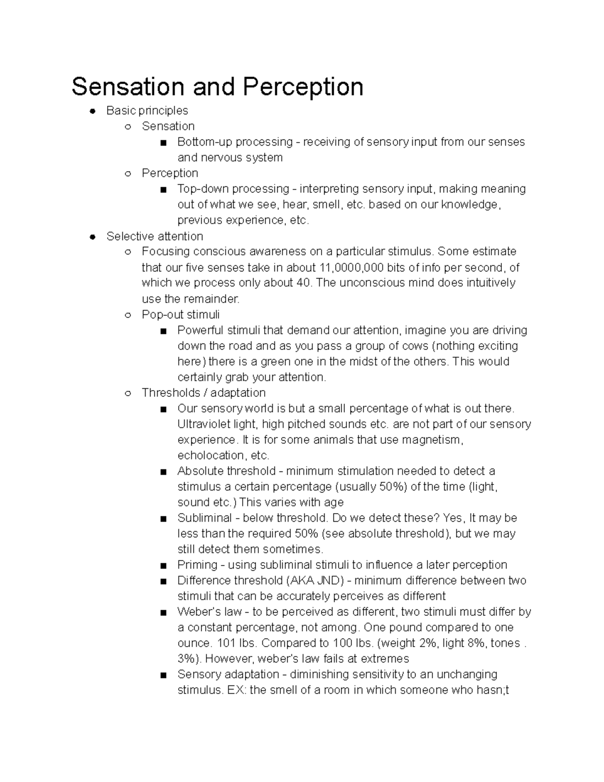 Psyc unit 6 - psychology unit 6, weber state university - Sensation and ...