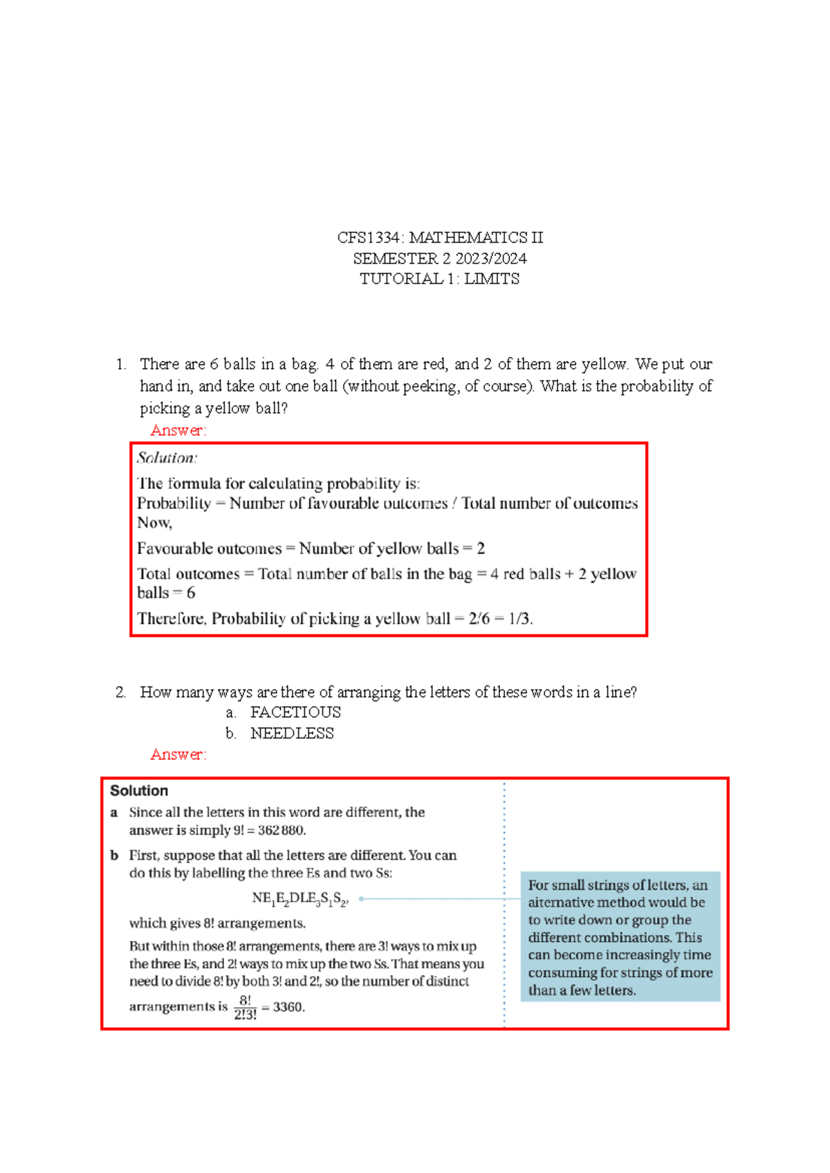 CFS1334 Mathematics II - Tutorial 1 Answer - Thermal Physics - CFS1334: MATHEMATICS II SEMESTER ...