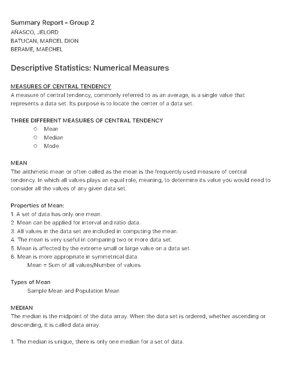 Summary Report Group 2 - Probability in statistics - Summary Report ...