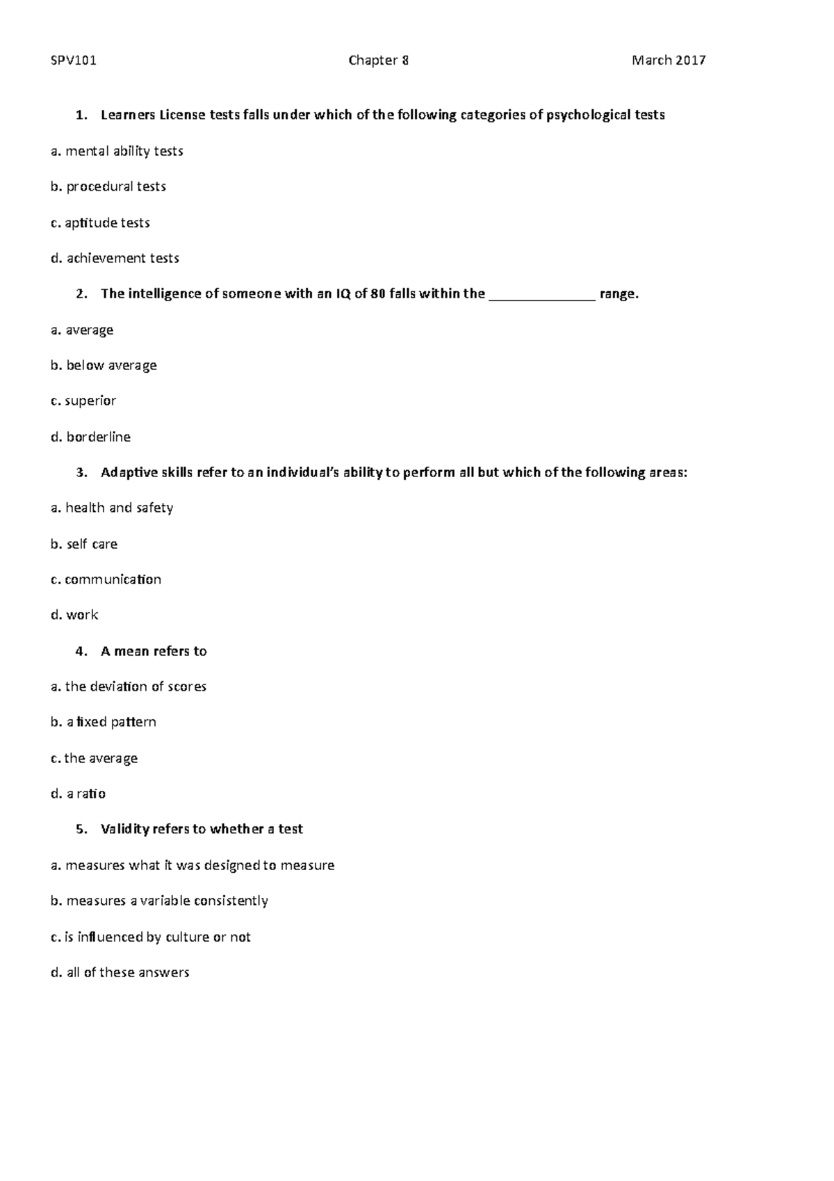 Topic 8 Quiz -Chapter 8 - Quiz for chapter - SPV101 Chapter 8 March ...