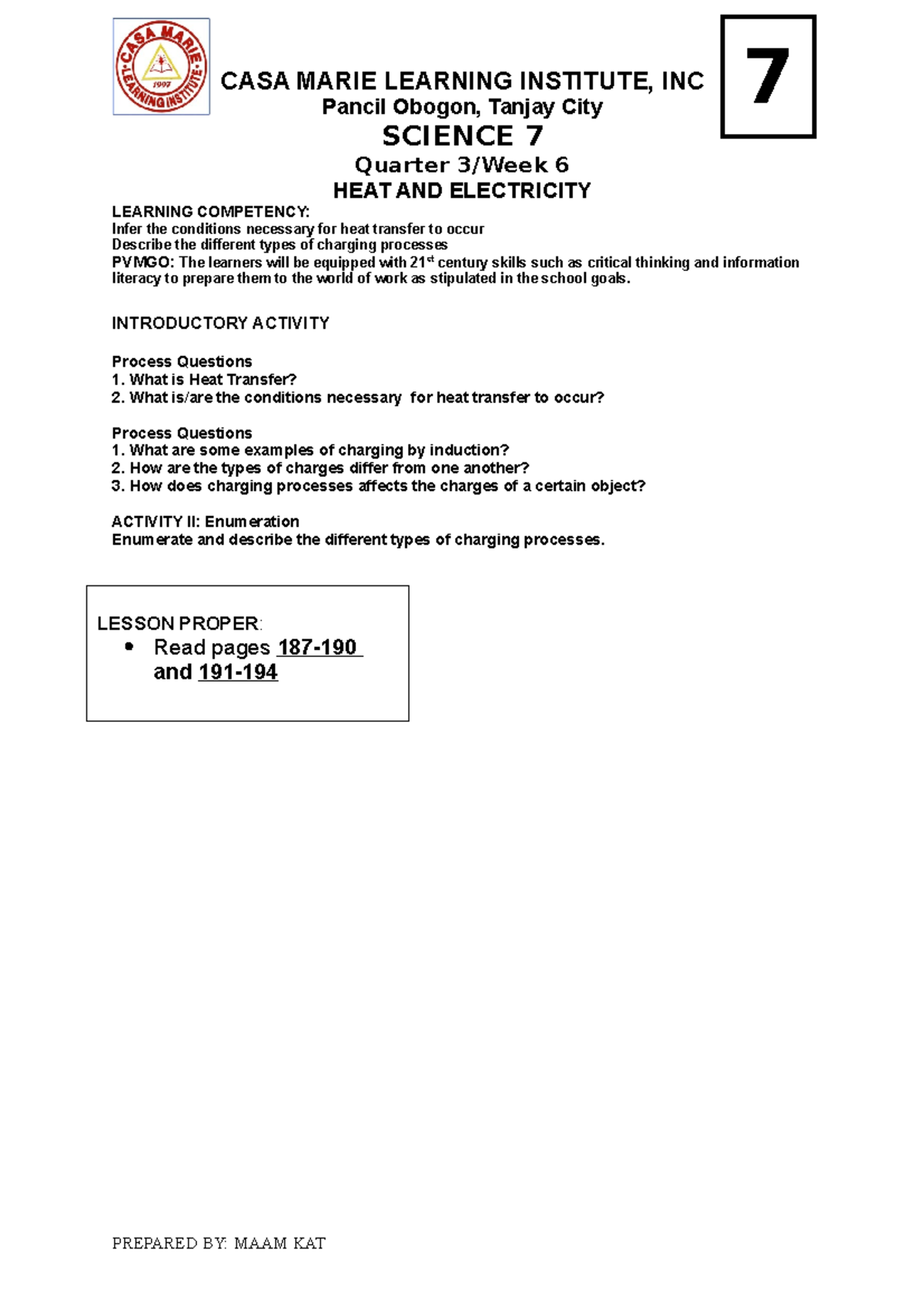 Grade 7 SCIENCE WEEK 6 QUARTER 3Heat and Electricity - Bachelor of ...