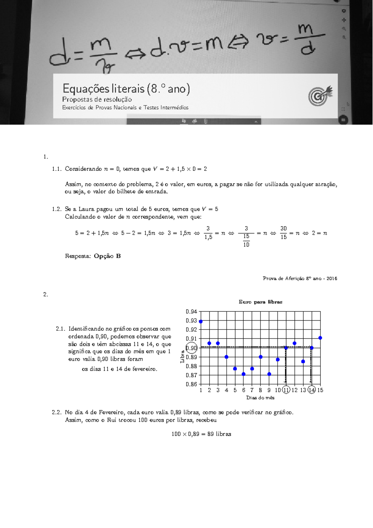 Eq literais resol - Equa ̧c ̃oes literais (8. o ano) Propostas de ...