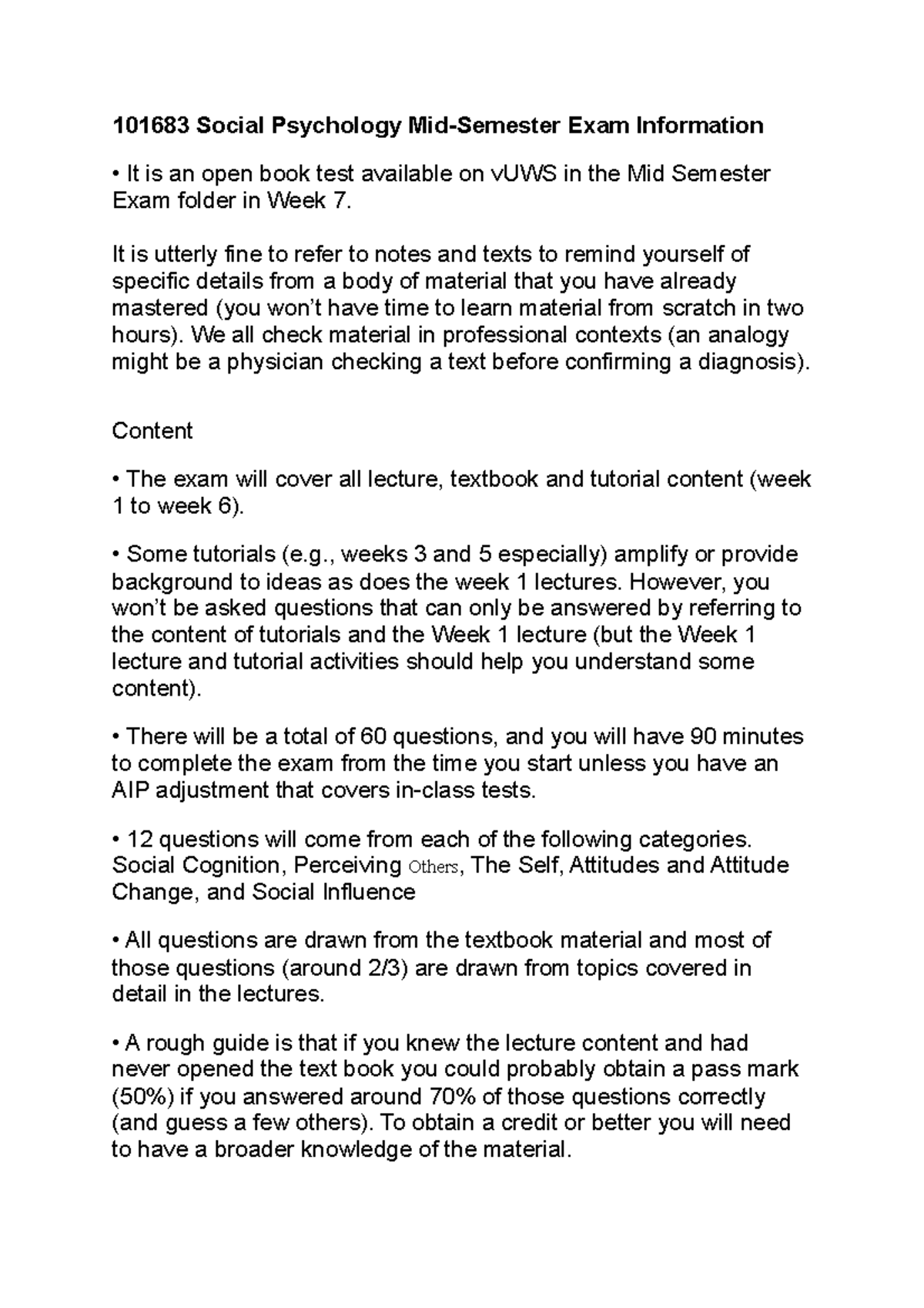 Midsemester Exam Information - 101683 Social Psychology Mid-Semester ...