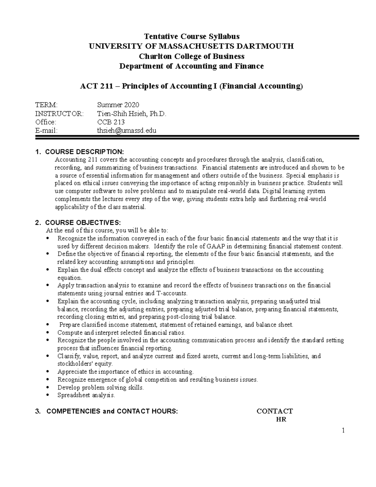 ACT 211 syllabus Summer 2020 - Tentative Course Syllabus UNIVERSITY OF ...