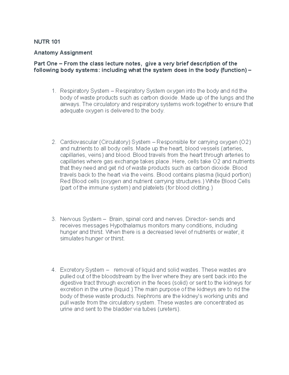 Bascic Anatomy for Nutrition - NUTR 101 Anatomy Assignment Part One ...