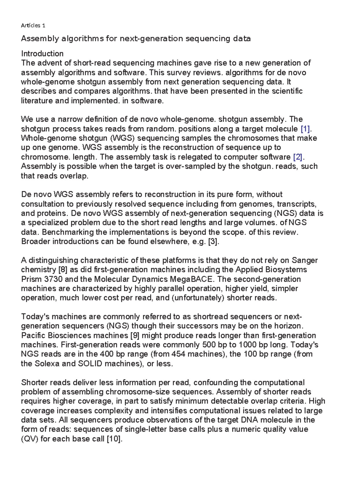 Assembly algorithms for next-generation sequencing data - Articles 1 Assembly algorithms for ...
