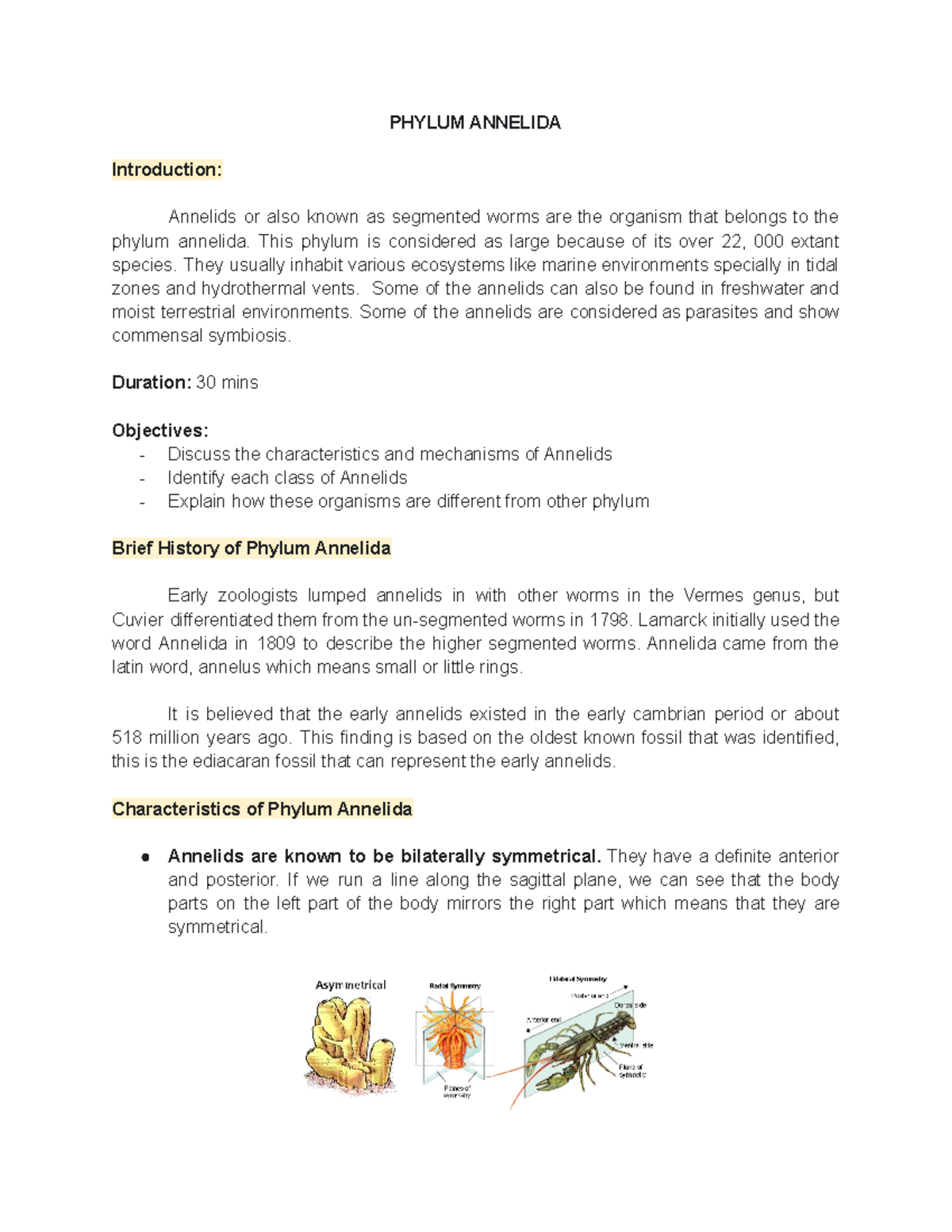 Phylum Annelida - PHYLUM ANNELIDA Introduction: Annelids or also known ...