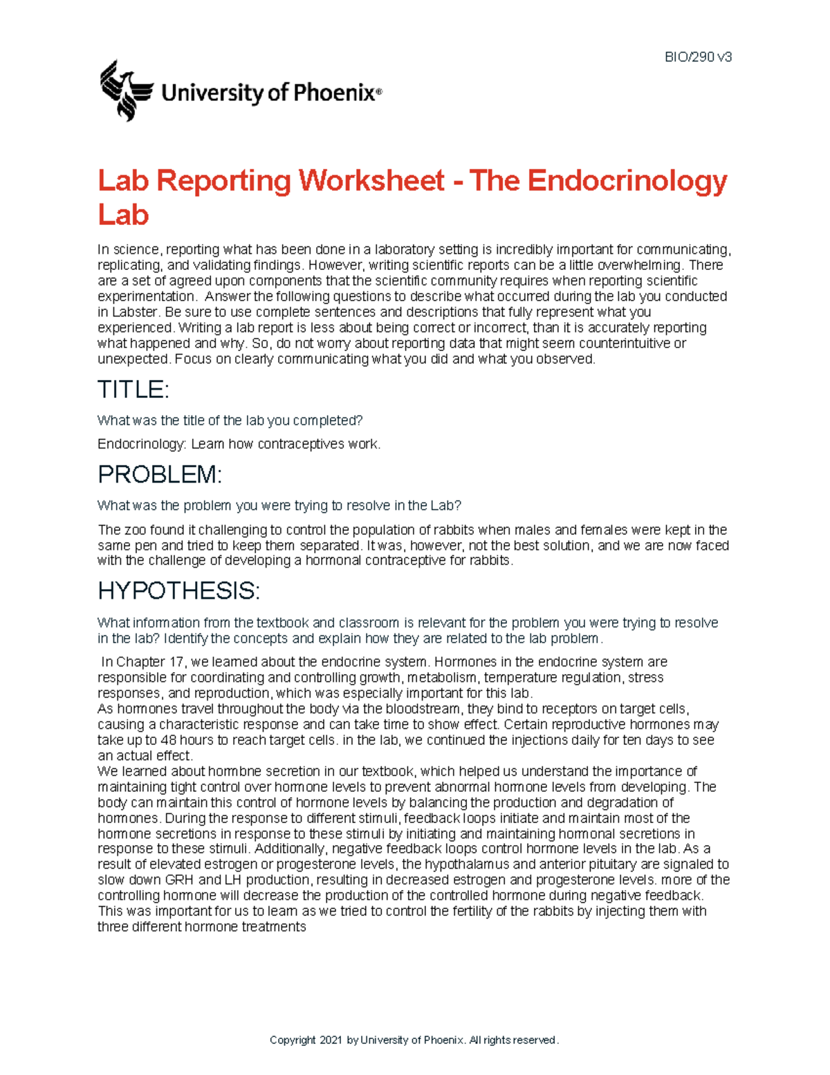 WK 7 Labreport - BIO/290 v Lab Reporting Worksheet - The Endocrinology Lab In science, reporting ...