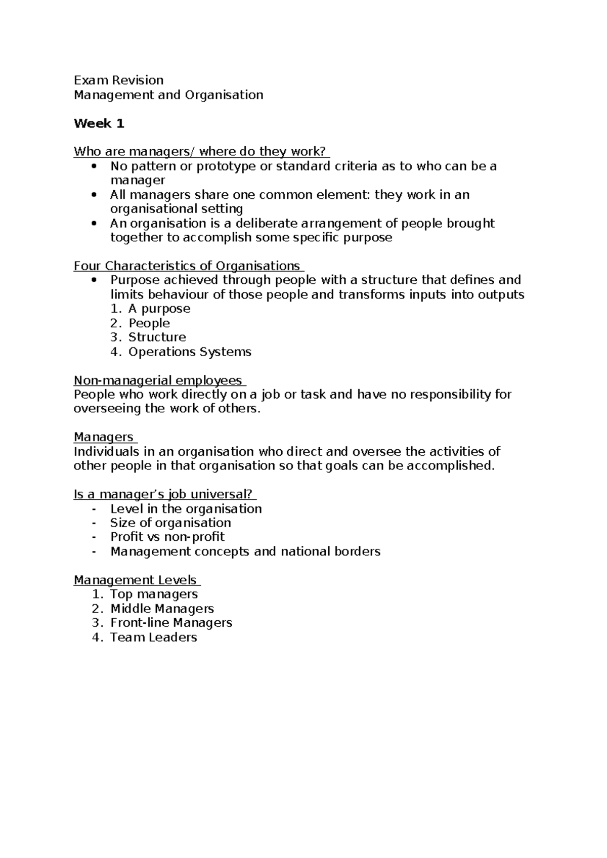 Exam Revision - Exam Revision Management and Organisation Week 1 Who ...