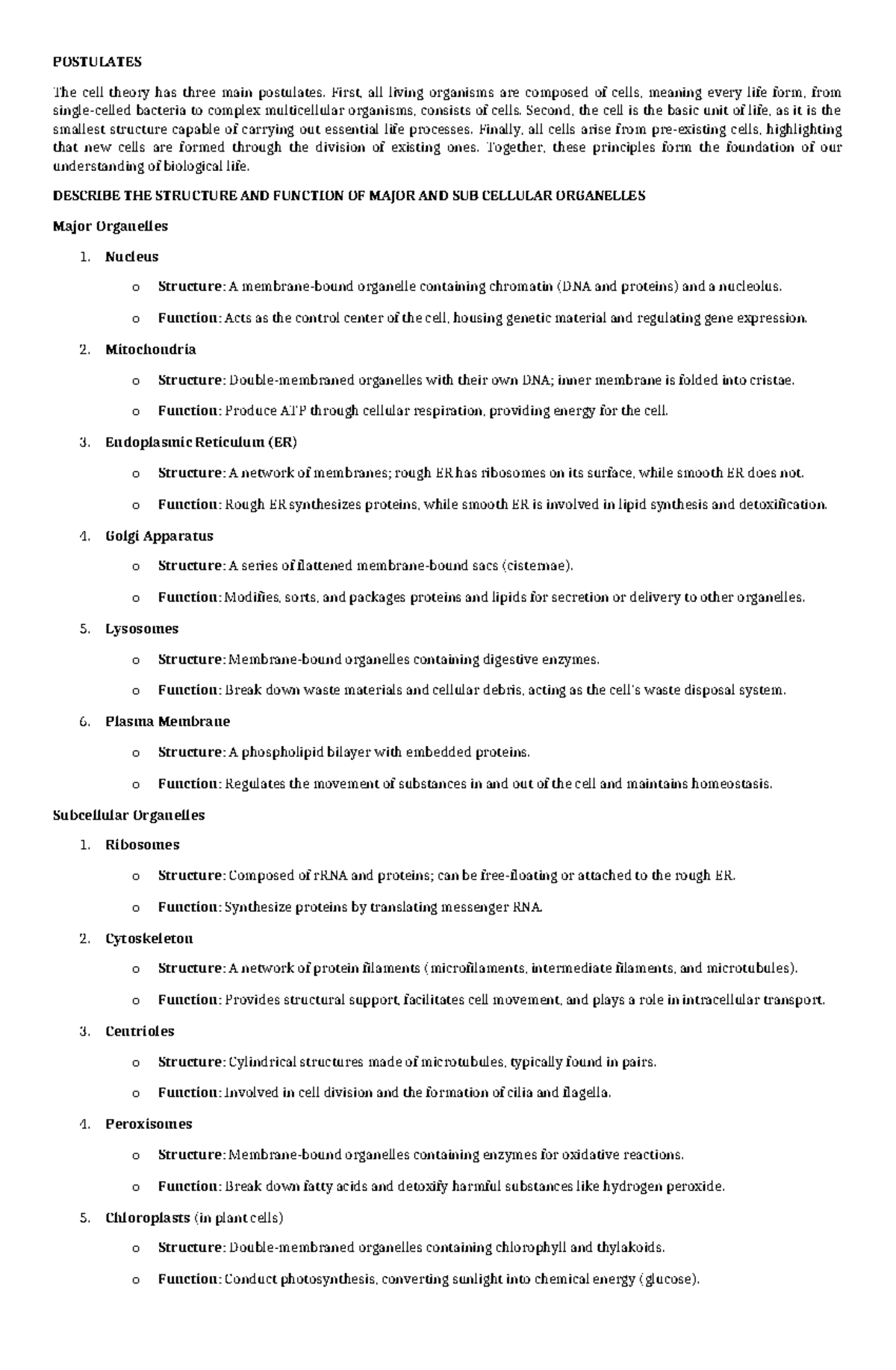 Gen bio reviewer - gen bio - POSTULATES The cell theory has three main ...