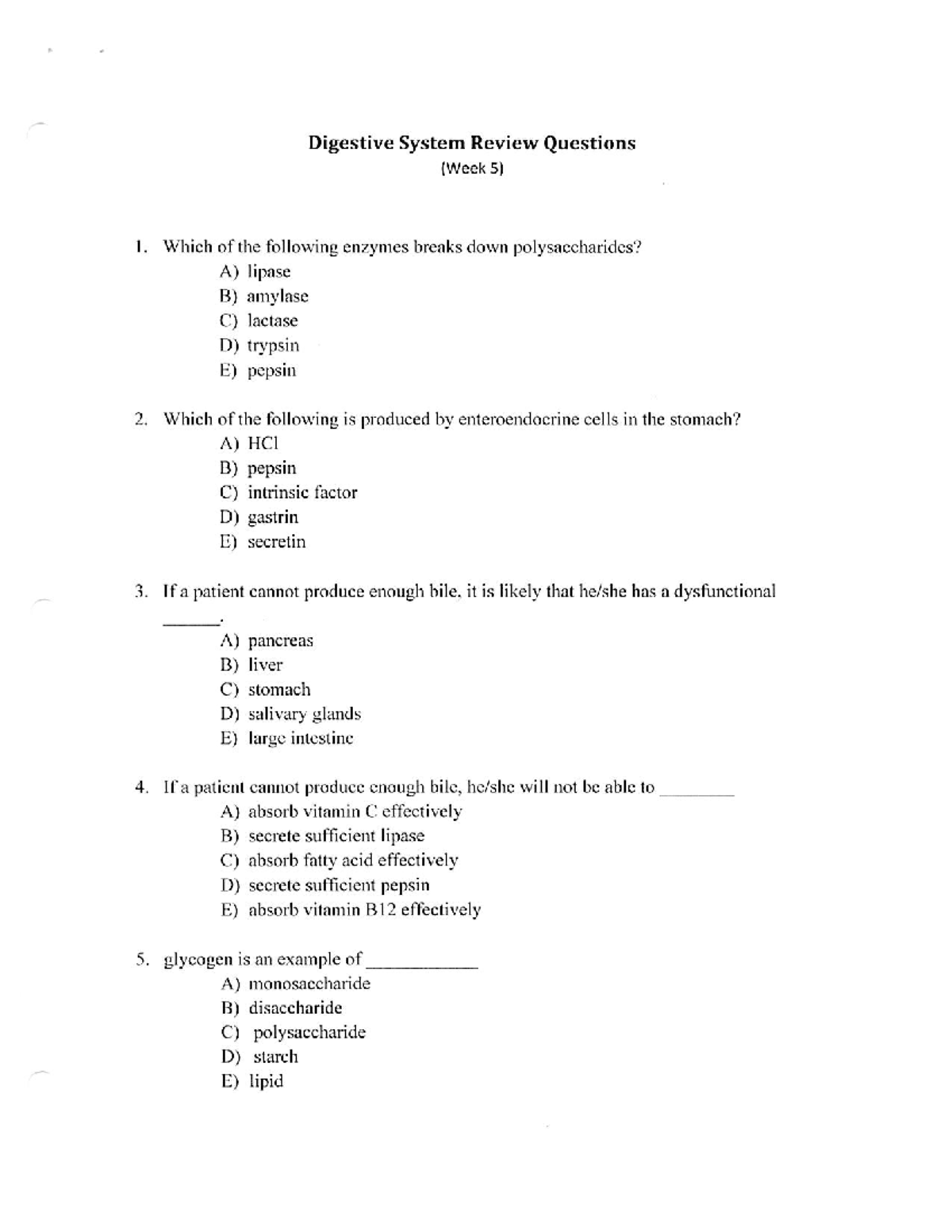 Digestive-test - Lecture notes and practice questions - BIOL1000 - Studocu