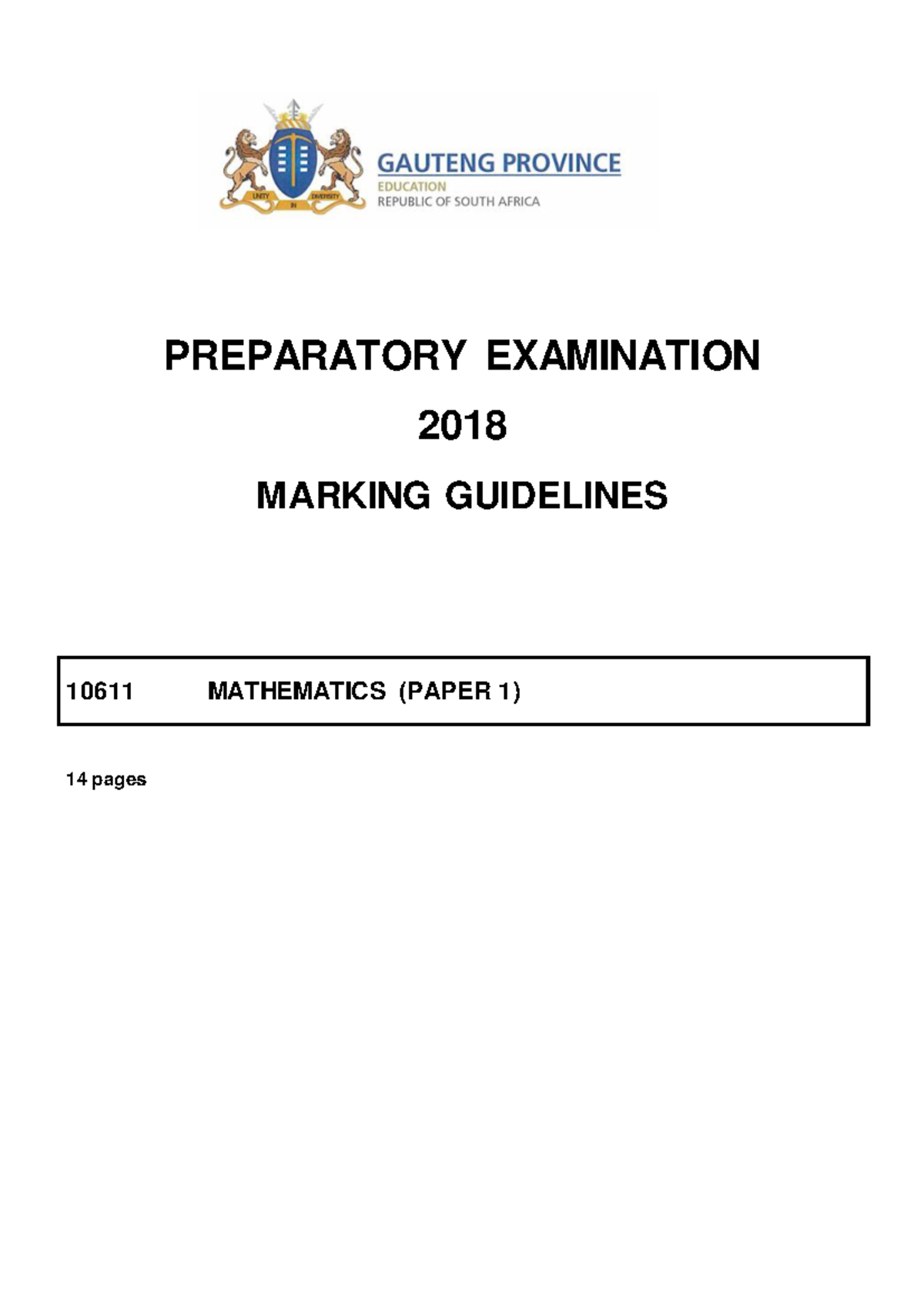 Sample/practice exam 2018 - PREPARATORY EXAMINATION 2018 MARKING ...