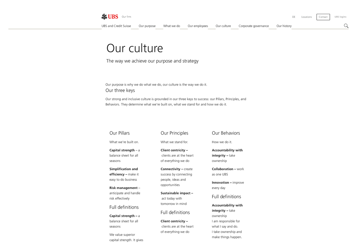 Our culture UBS Global - fwefw - Our purpose is why we do what we do ...