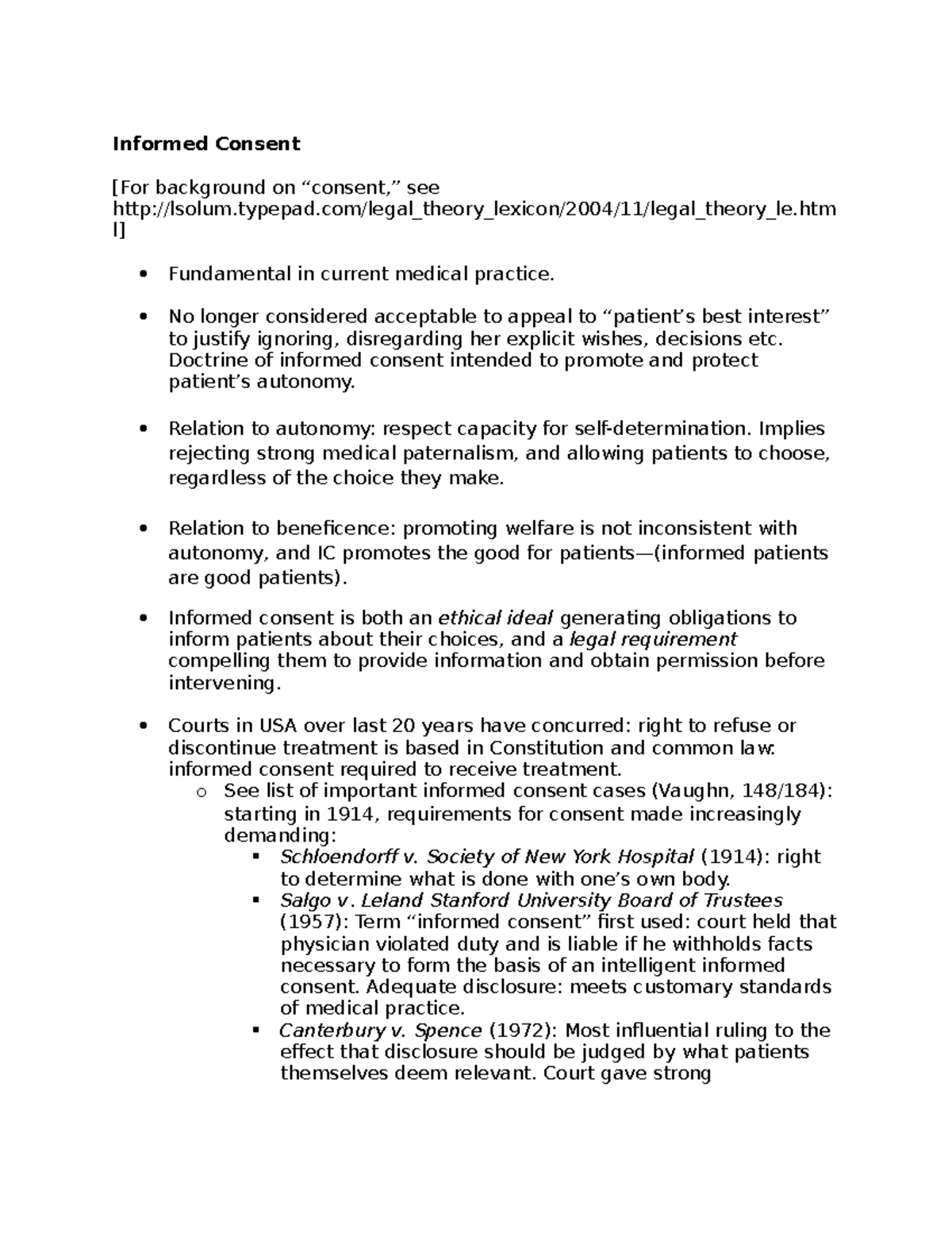 Informed consent - Lecture notes 7 - Informed Consent [For background ...