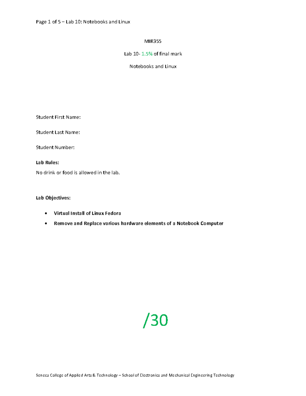 Lab 10 - Notebooks & Linux - MIR355 Lab 10-­‐ 1% of final mark ...