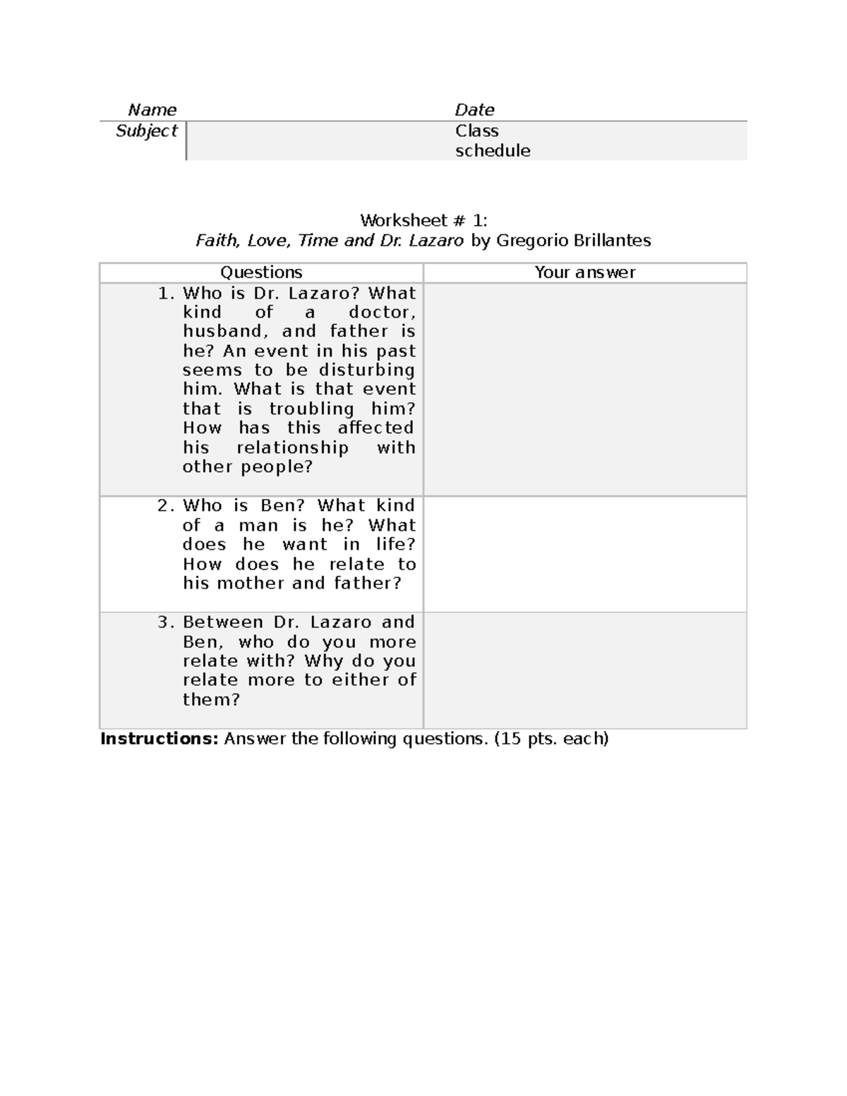 LIT1-Worksheet 1 - this will help you enhance your skills in literature ...