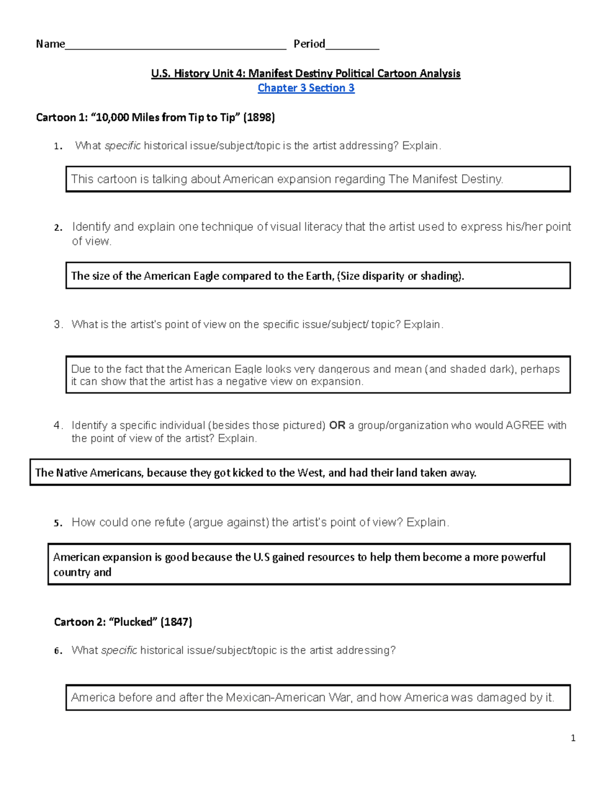 - Manifest Destiny Political Cartoon Analysis - 2539656 - Name