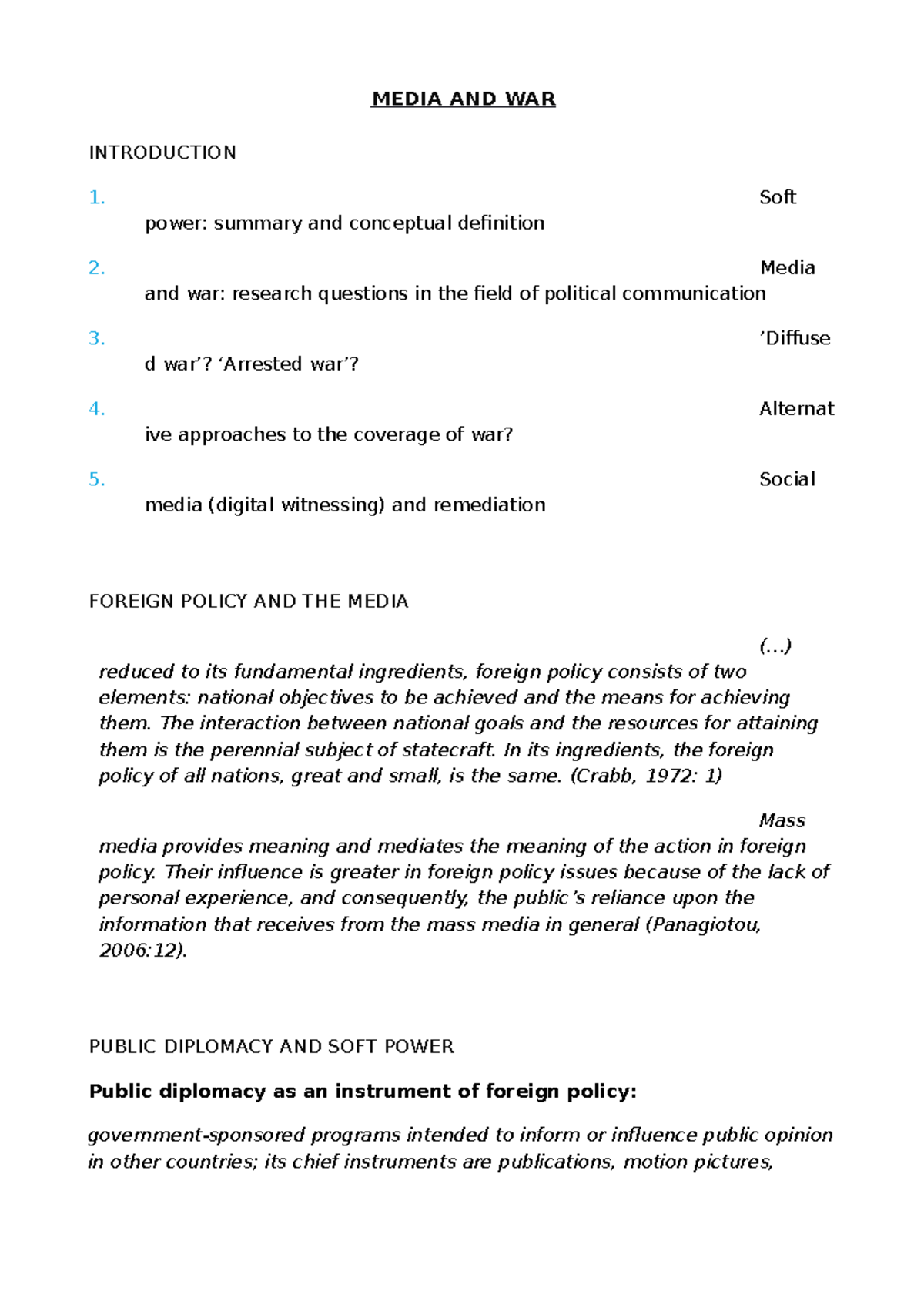 Media and war - MEDIA AND WAR INTRODUCTION Soft power: summary and ...