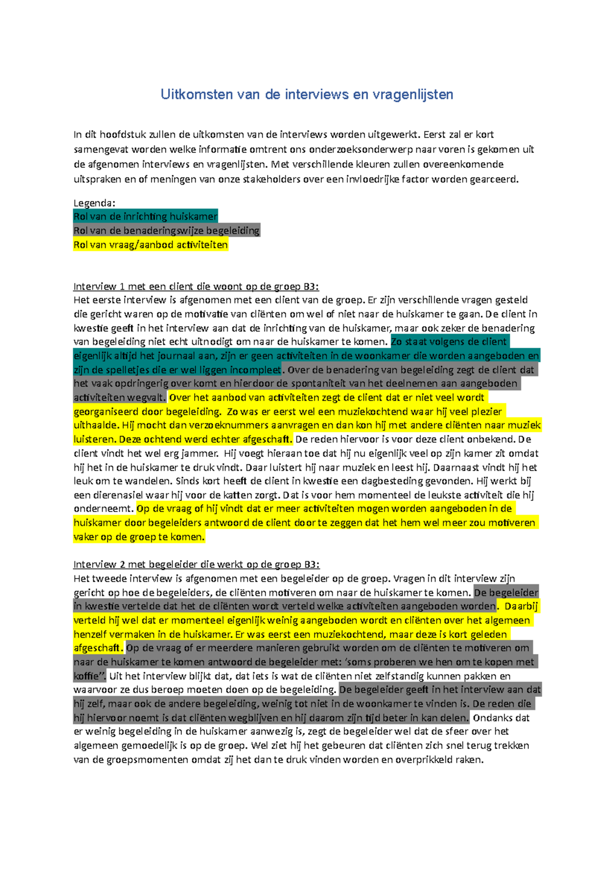 Uitwerking interviews - Uitkomsten van de interviews en vragenlijsten ...
