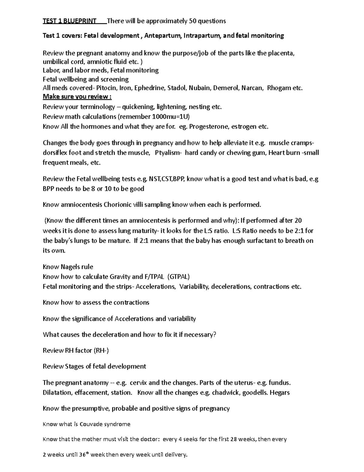 study guide for test 2 - TEST 1 BLUEPRINT There will be approximately ...