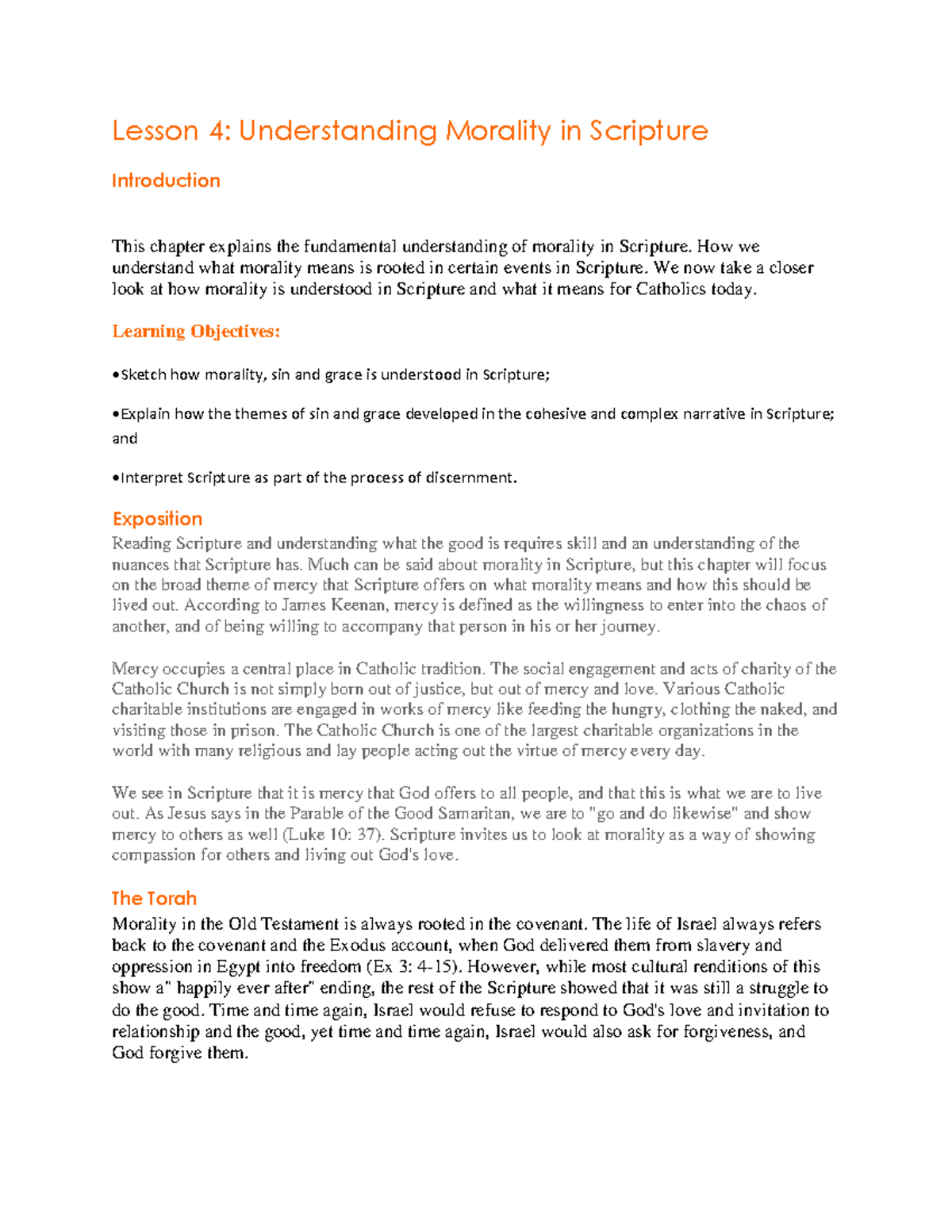 Lesson 4- Morality in Scripture - Lesson 4: Understanding Morality in ...