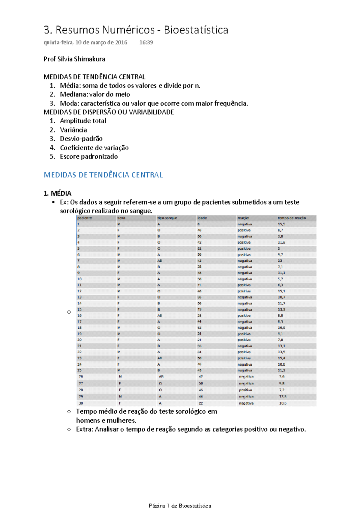 3. Resumos Numéricos - Bioestatística - Warning: TT: undefined function: 32 Warning: TT ...