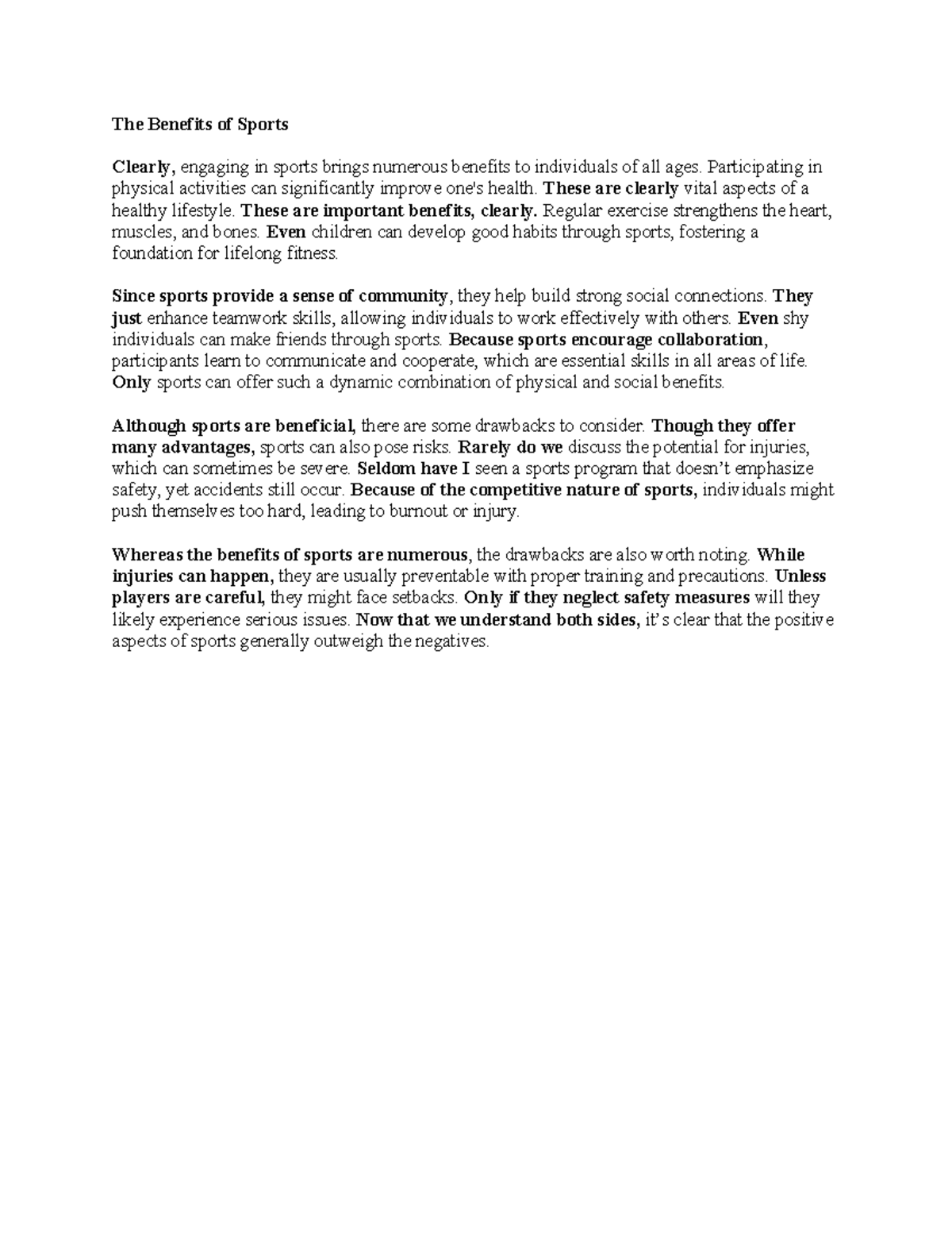 The Benefits of Sports-Draft 1 - The Benefits of Sports Clearly ...