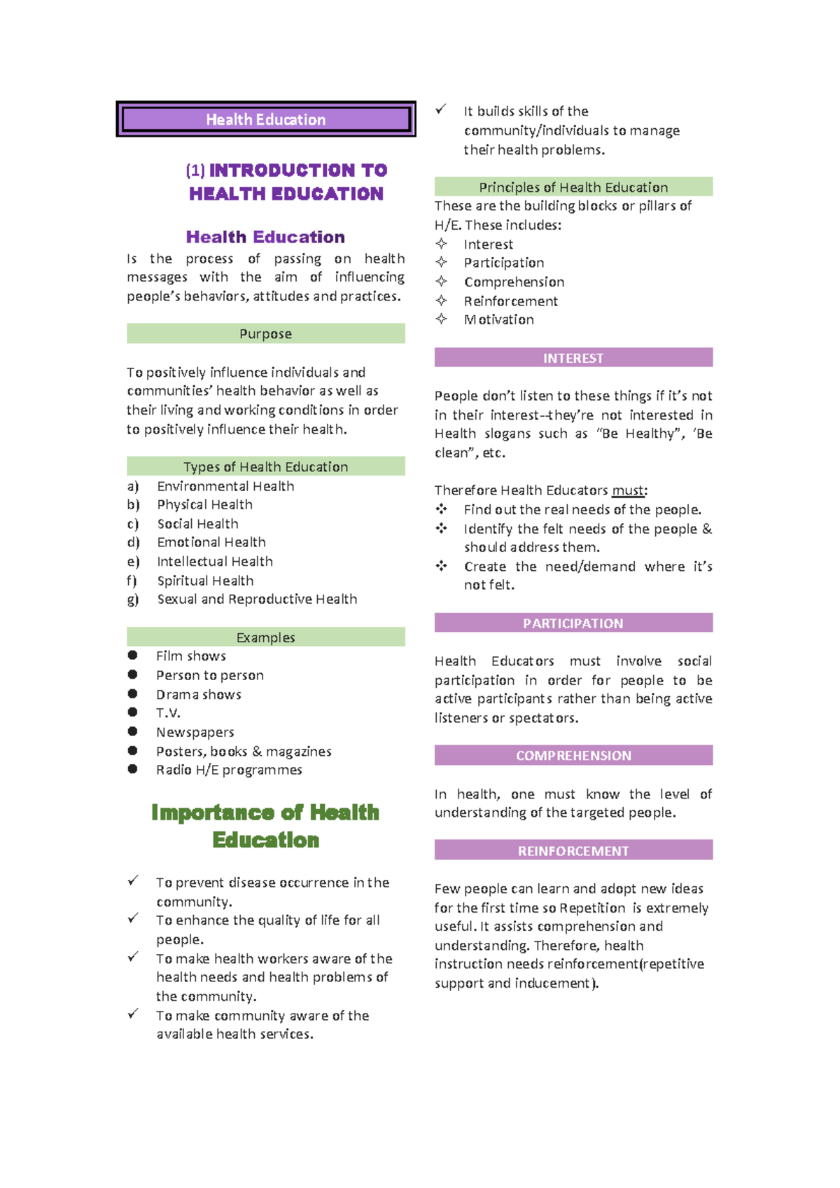 Health- Education- Reviewer - (1) INTRODUCTION TO HEALTH EDUCATION Is ...