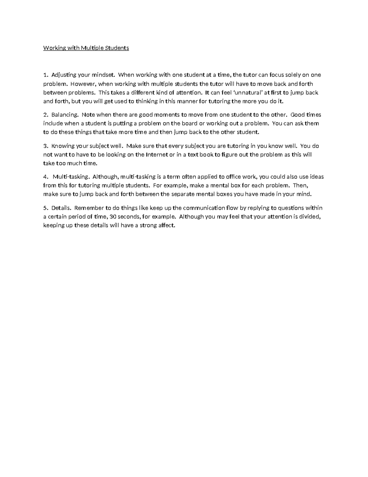 Suggestions for Working with Multiple Students - Working with Multiple ...