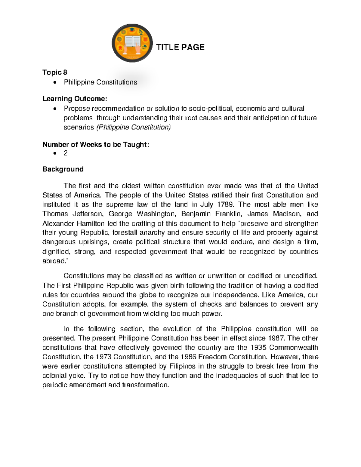 GE2 118-132 - The first and the oldest written constitution ever made ...