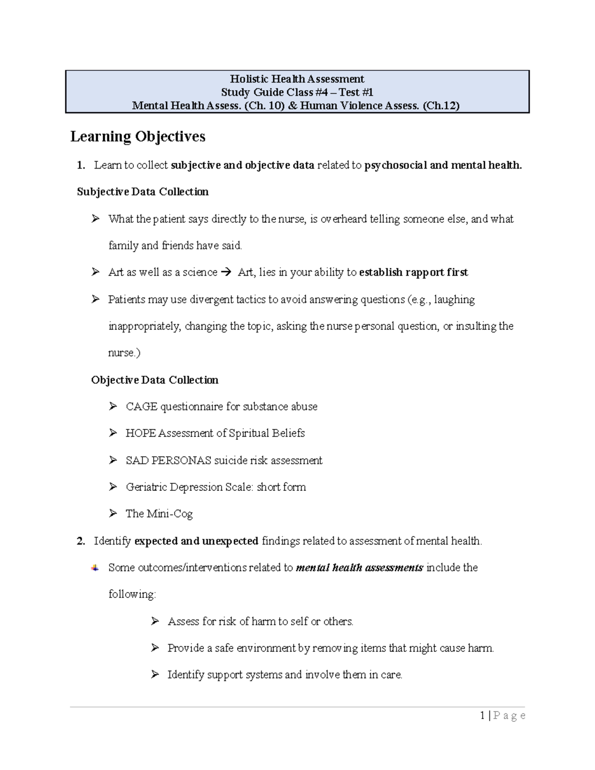 H.H.A Study Guide #4 JY - rer - Holistic Health Assessment Study Guide ...