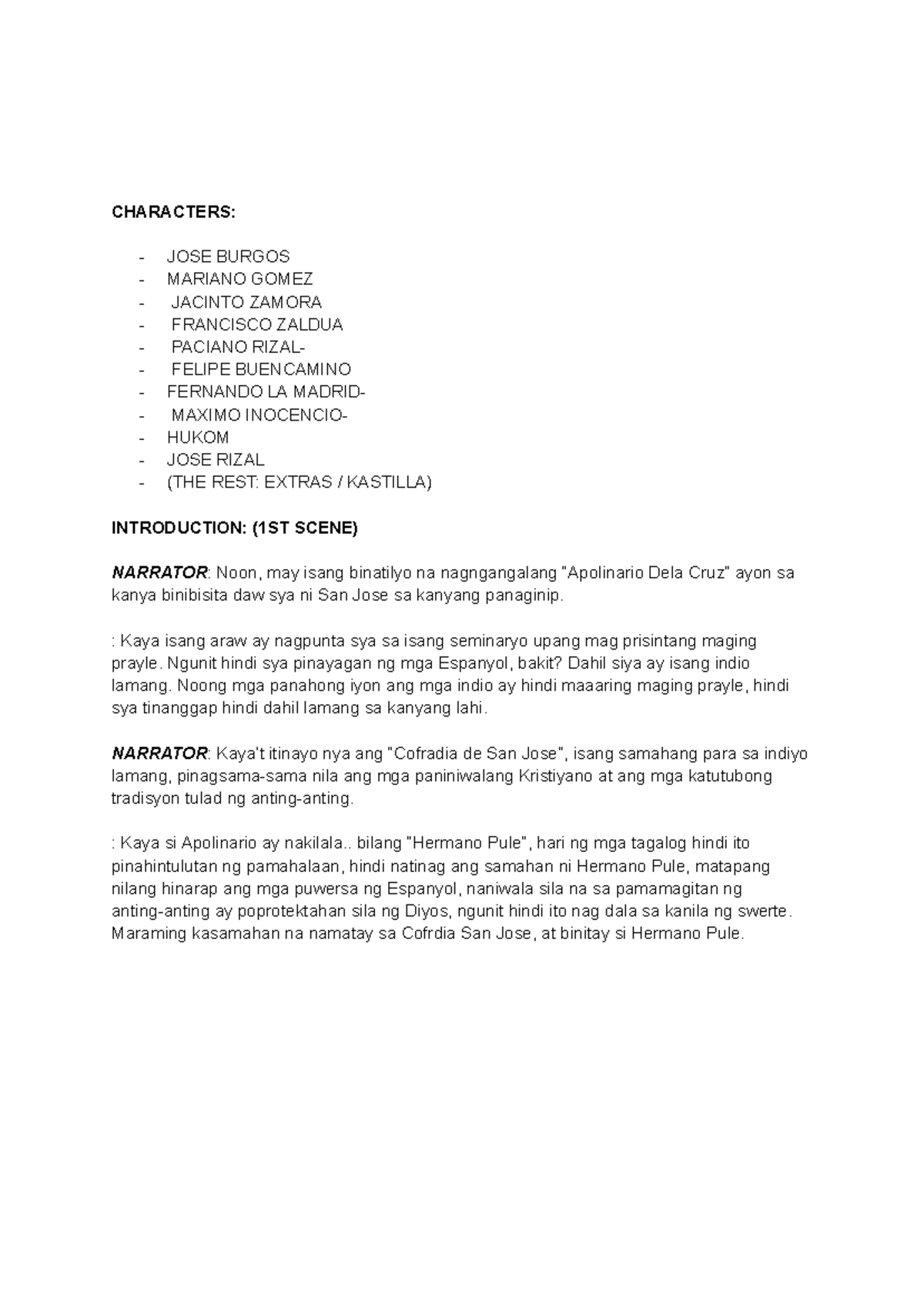 GOMBURZA THEATER SCRIPT - CHARACTERS: - JOSE BURGOS - MARIANO GOMEZ ...