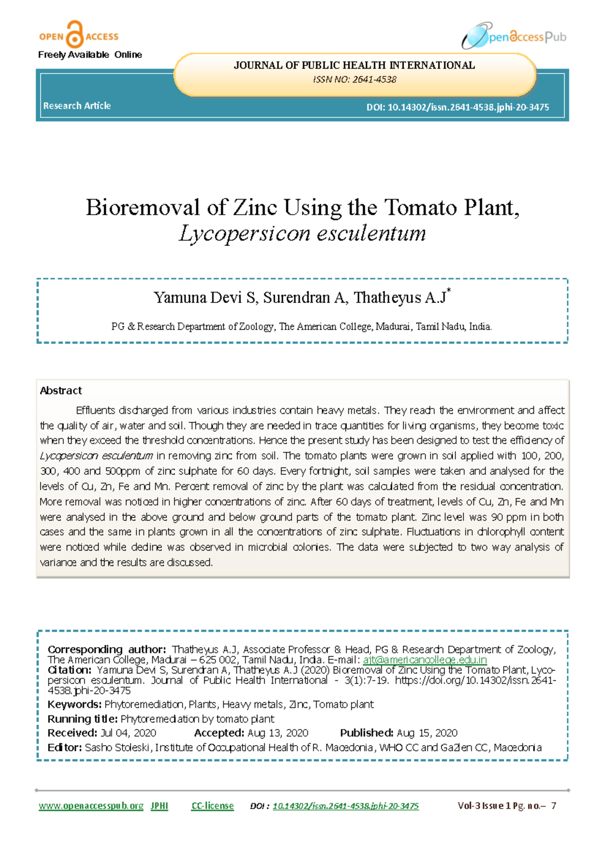 Research of by Bioremoval of Zinc - JOURNAL OF PUBLIC HEALTH ...