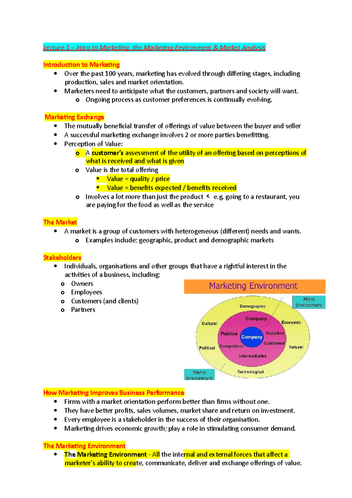 Week 1 - Lecture notes 1 - Lecture 1 – Intro to Marketing, the ...