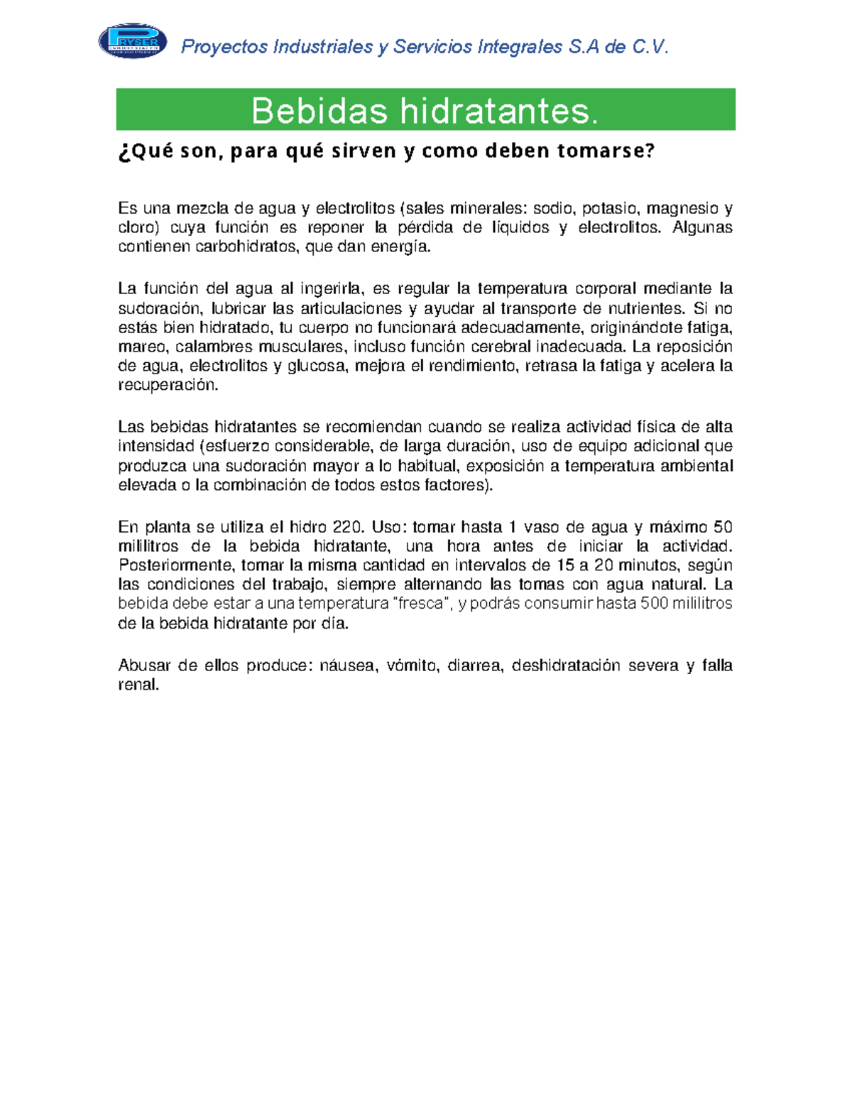 Bebidas Hidratantes - jjmmm - Proyectos Industriales y Servicios ...