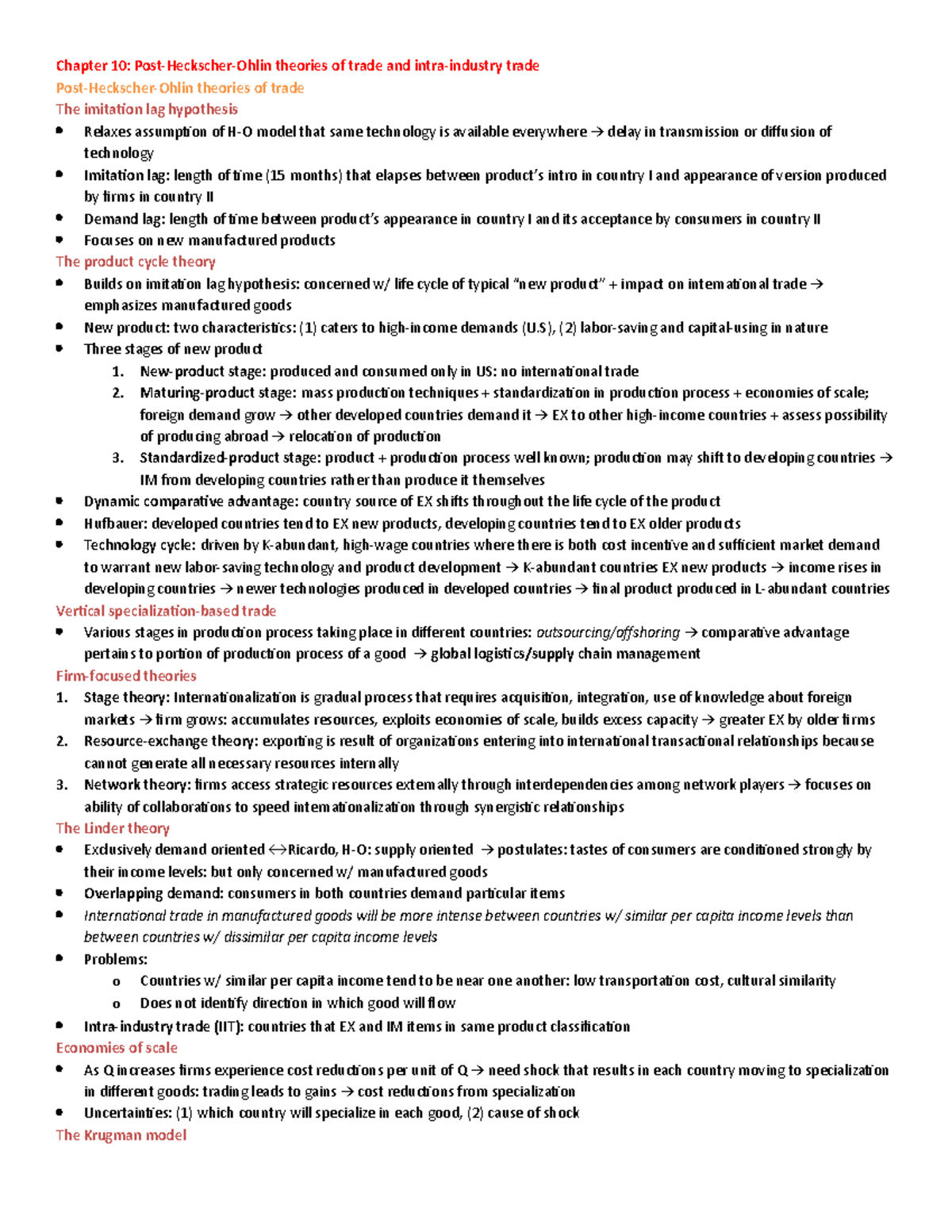 Chapter 10 - Chapter 10: Post-Heckscher-Ohlin theories of trade and intra-industry trade - Studocu