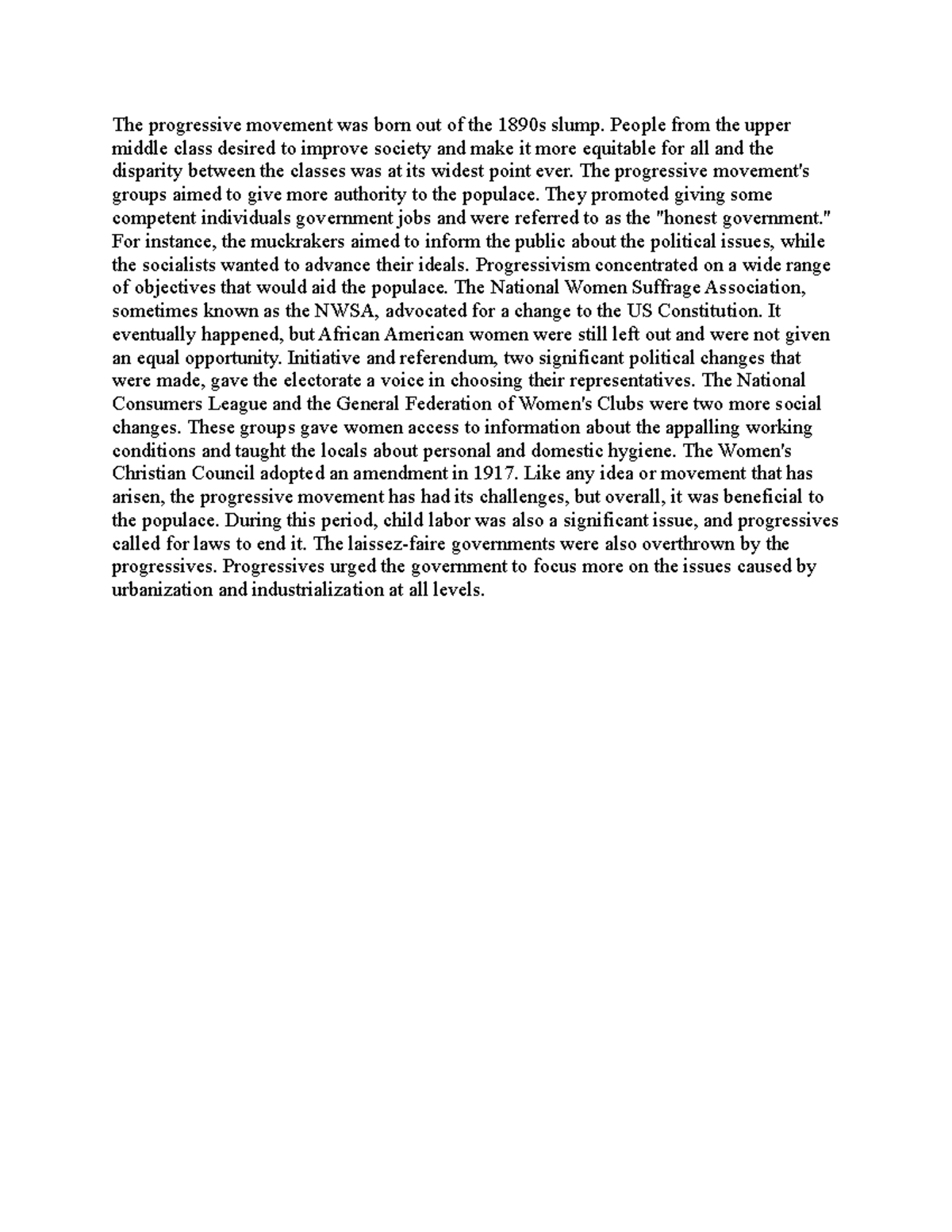 Forum #2 History - The progressive movement was born out of the 1890s ...