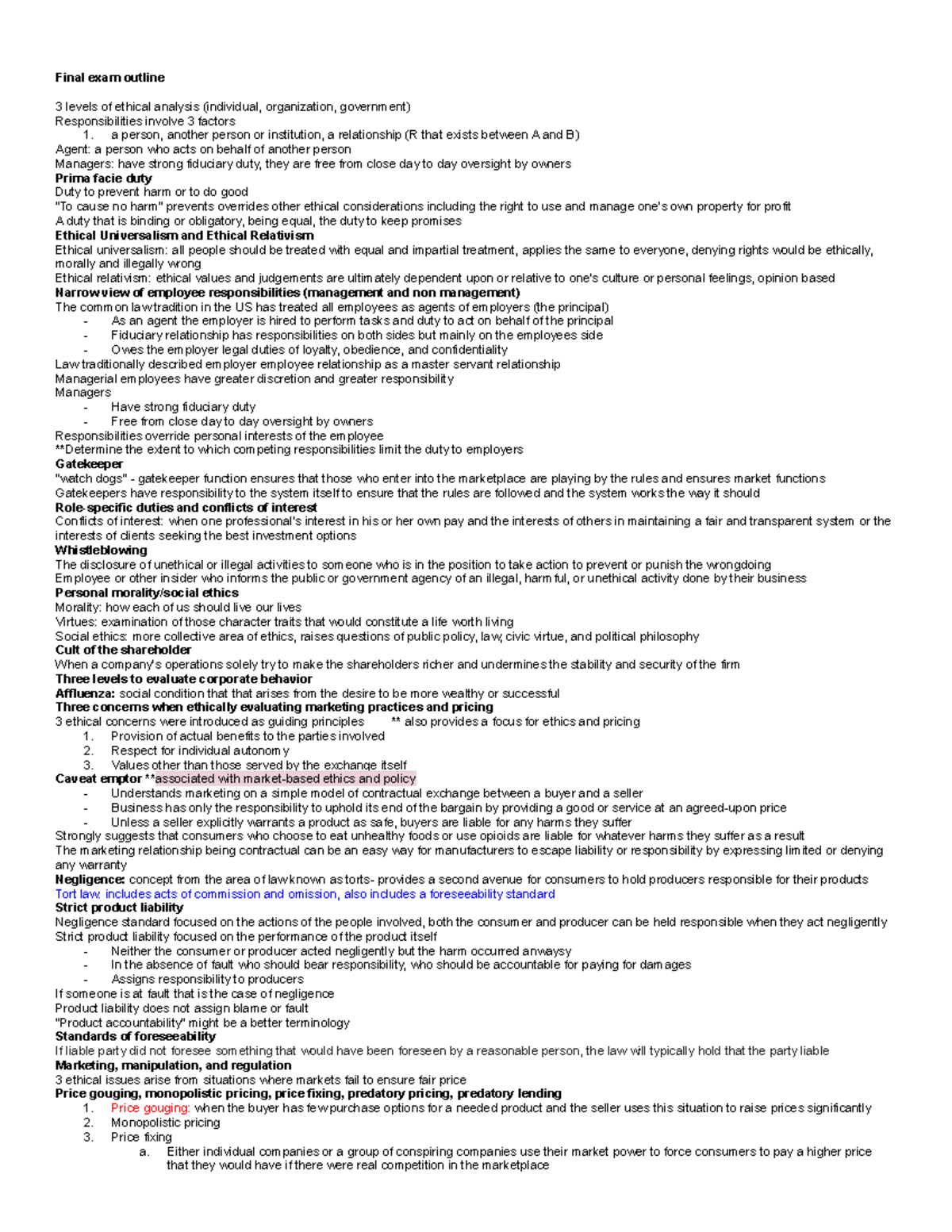 216f - summary on everything covered in the course final exam study ...