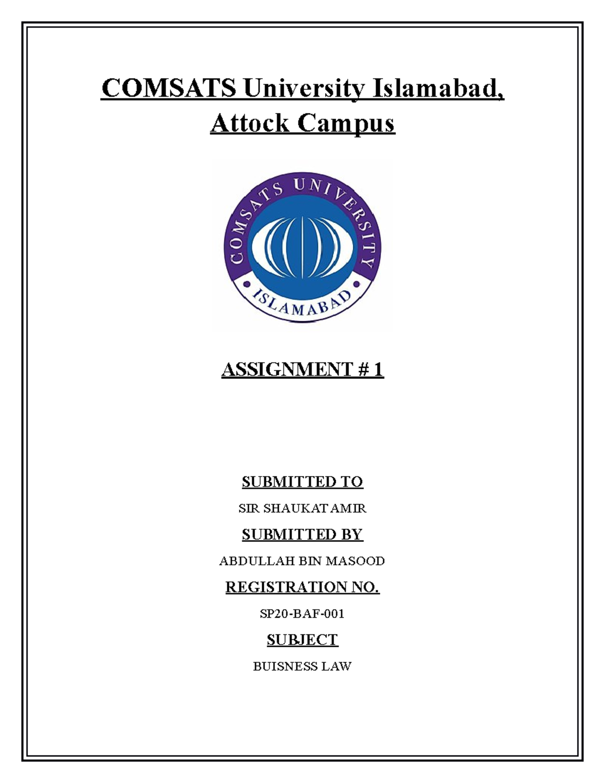 SP20-BAF-001 - Assigment for the classs - COMSATS University Islamabad ...